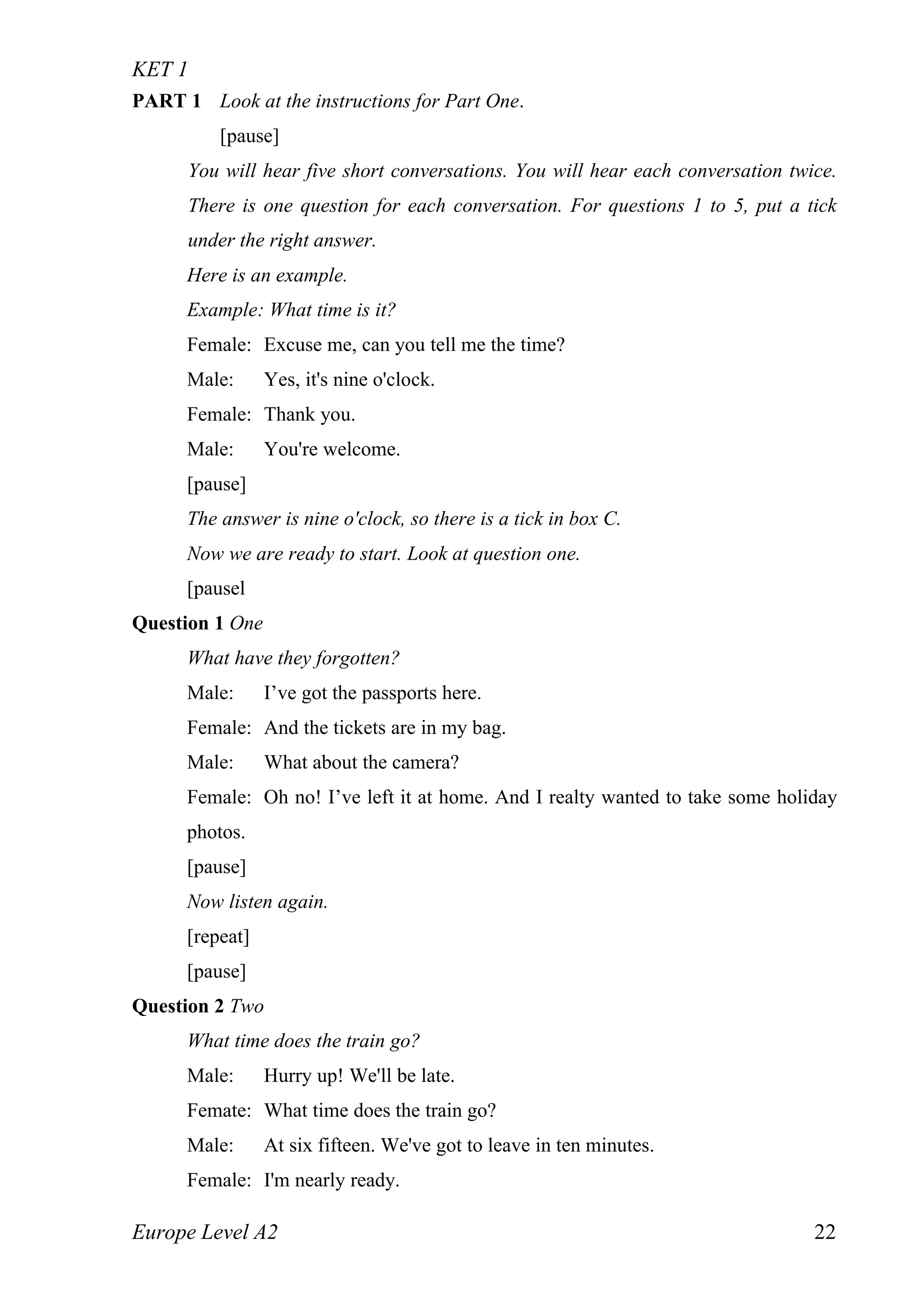 Cambridge KET 1 with answers | PDF