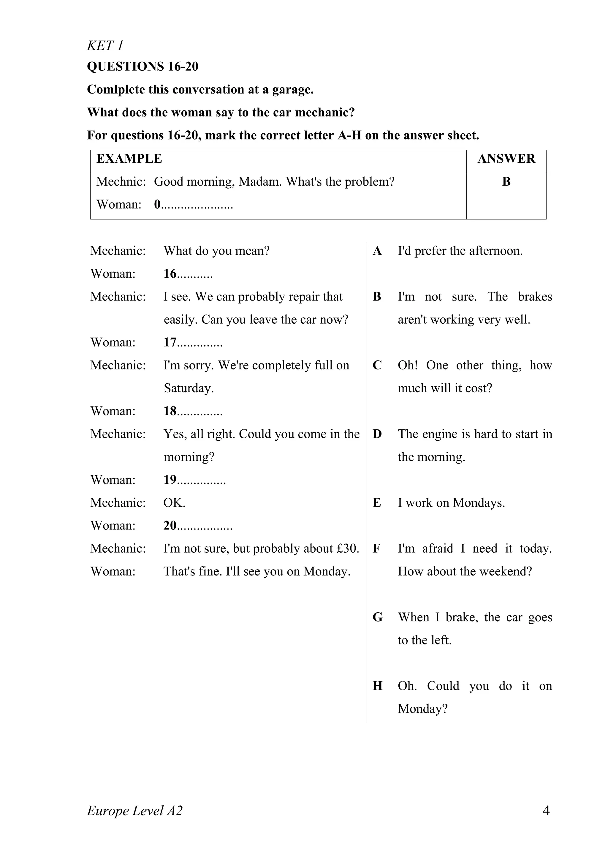 Cambridge KET 1 with answers | PDF