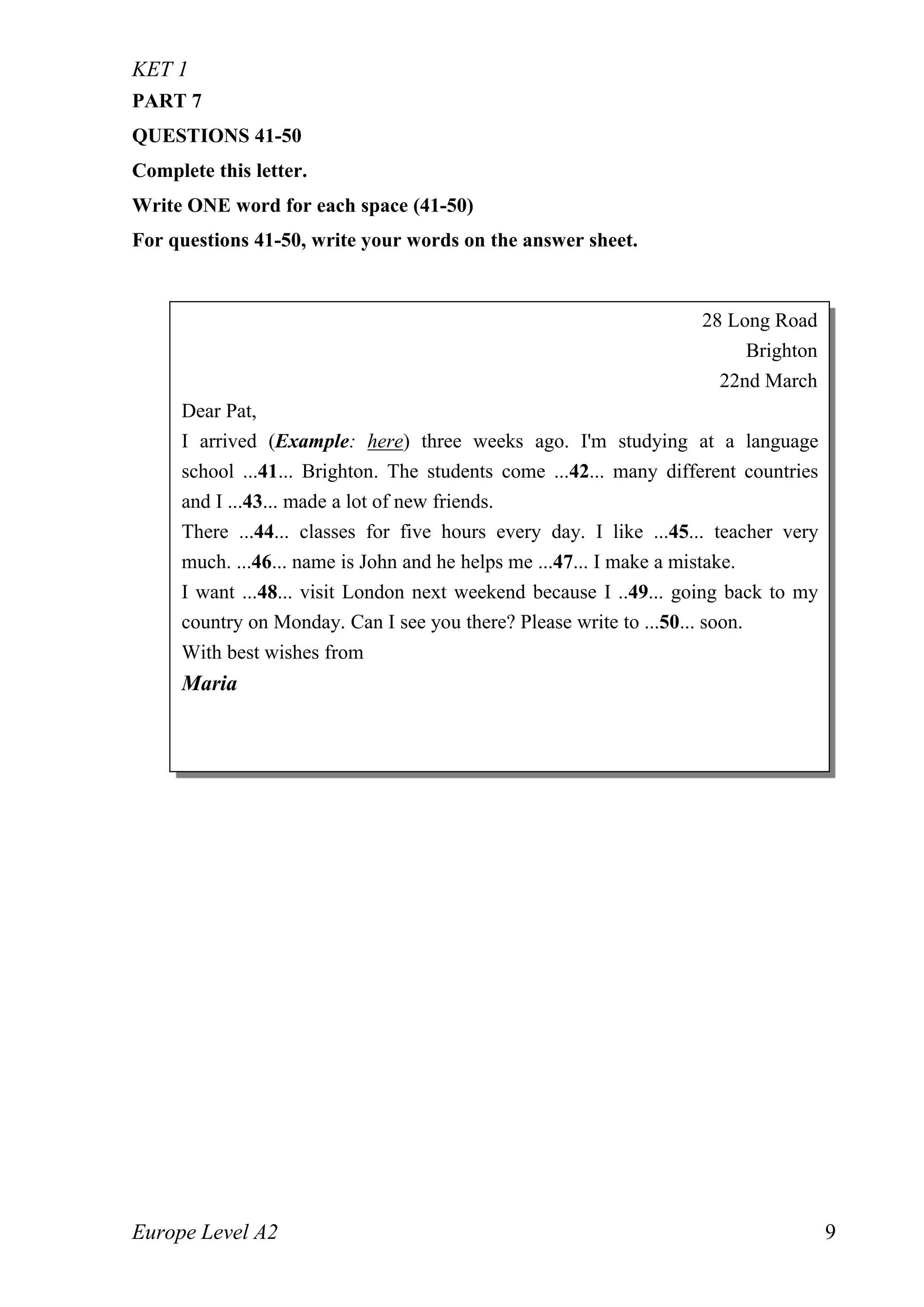 Cambridge KET 1 with answers | PDF