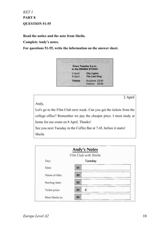 Cambridge KET 1 with answers | PDF