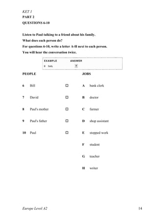 Cambridge KET 1 with answers | PDF