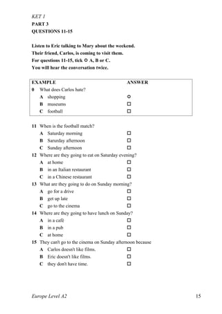 Cambridge KET 1 with answers | PDF