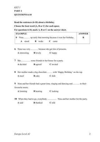 Cambridge KET 1 with answers | PDF