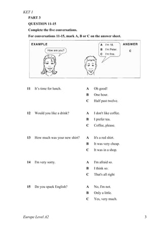 Cambridge KET 1 with answers | PDF