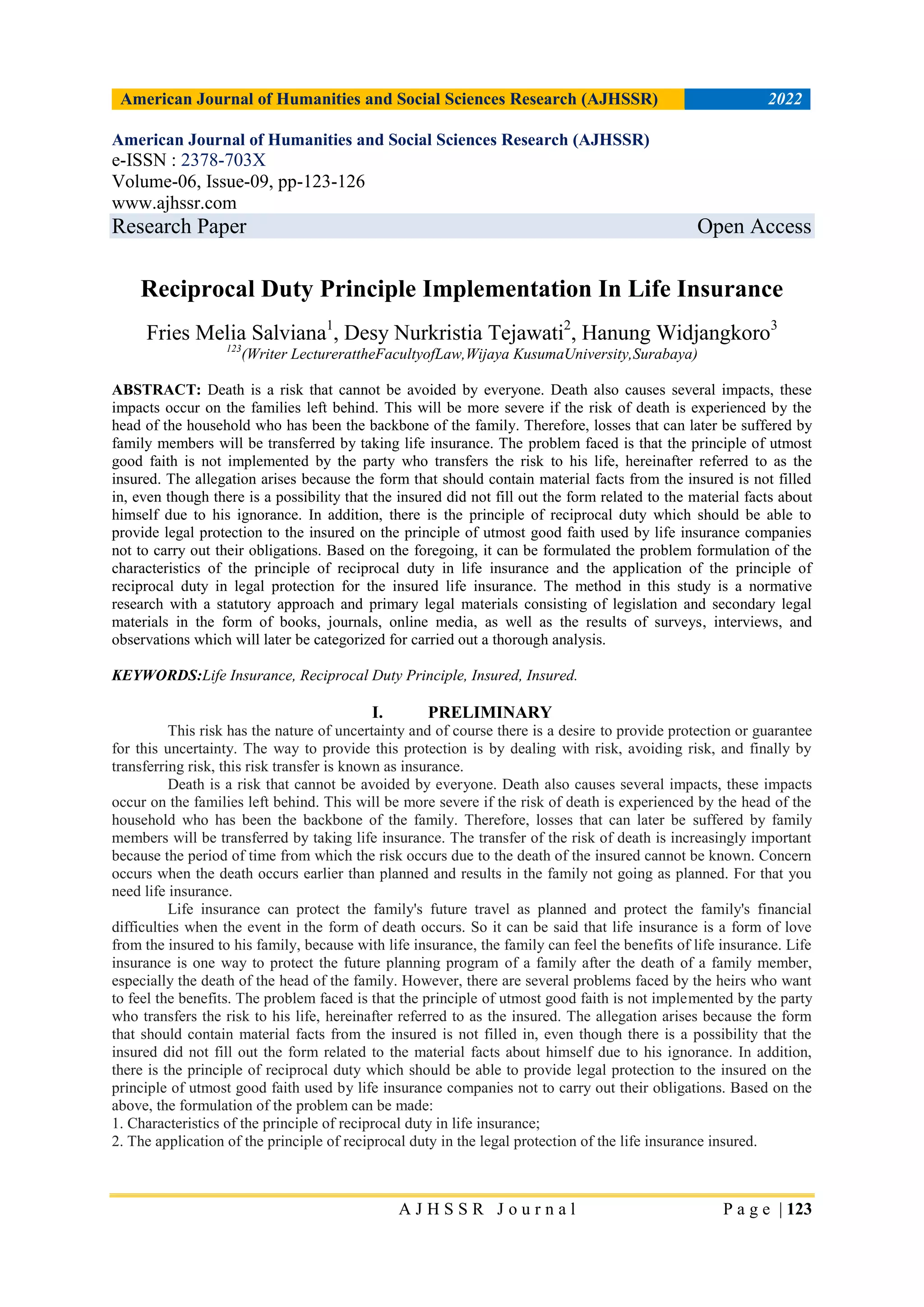 Reciprocal Duty Principle Implementation In Life Insurance | PDF