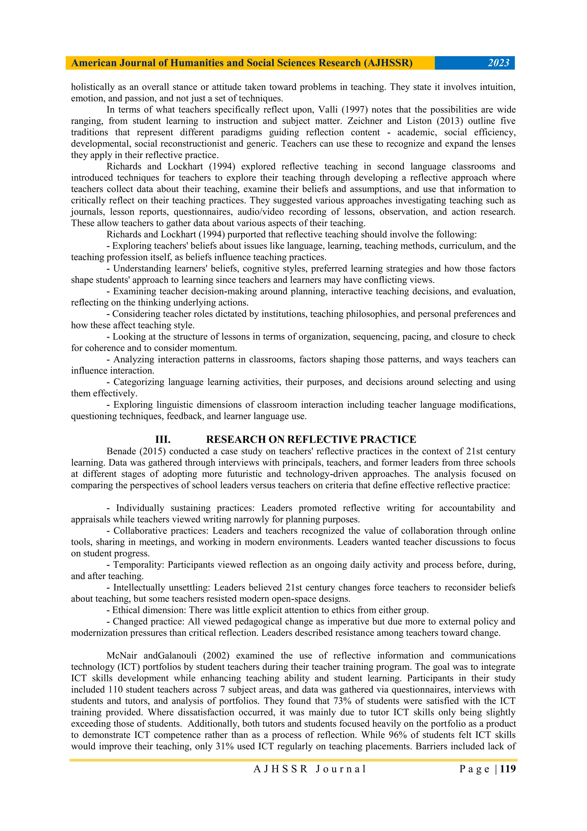 Examining Reflective Teaching Practices in the Digital Age | PDF