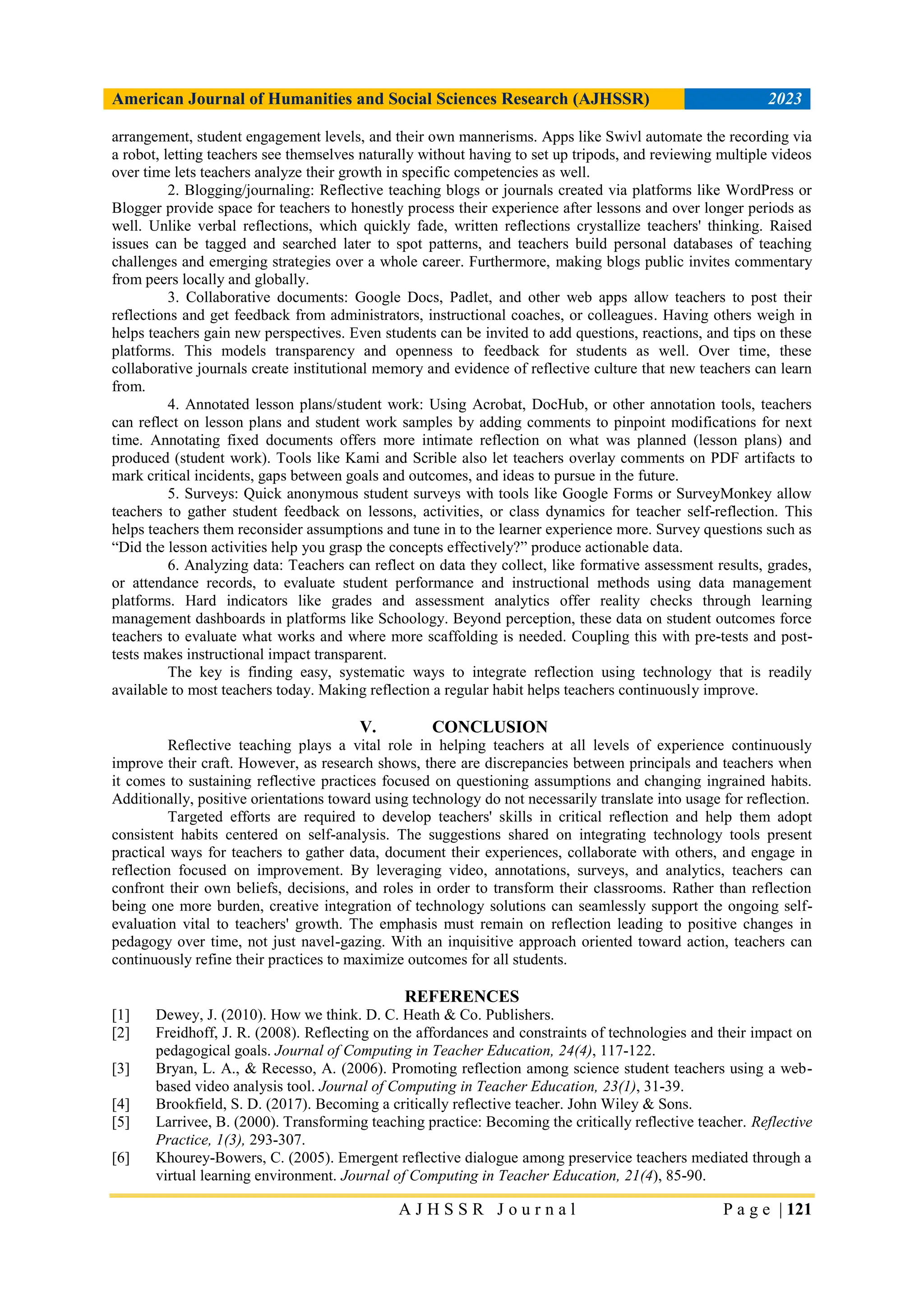 Examining Reflective Teaching Practices in the Digital Age | PDF