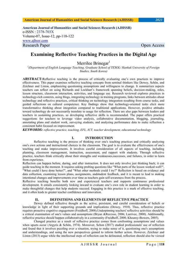 Examining Reflective Teaching Practices in the Digital Age | PDF | Educational Assessment ...