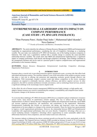 ENTREPRENEURIAL LEADERSHIP AND ITS IMPACT ON COMPANY PERFORMANCE (CASE ...