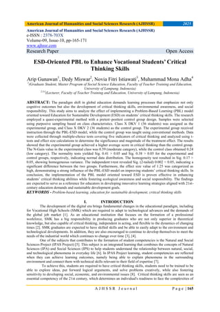 ESD-Oriented PBL to Enhance Vocational Students’ Critical Thinking ...