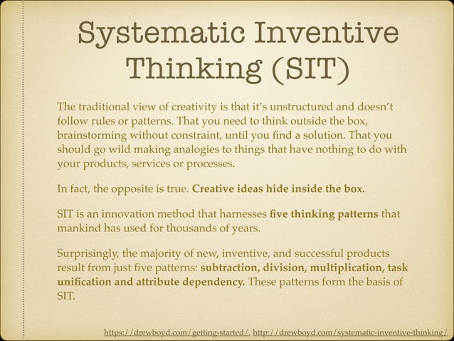 An Introduction to the Systematic Inventive Thinking (SIT) Method | PDF ...