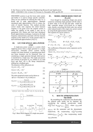Controller Design and Load Frequency Control for Single Area Power System with Model Order ...