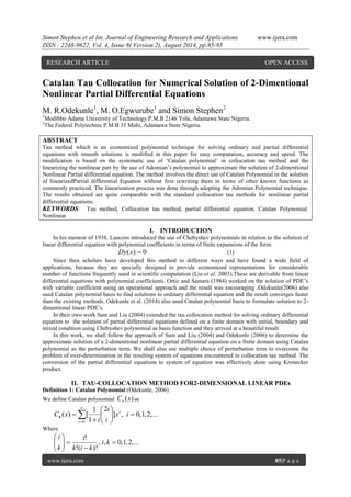Catalan Tau Collocation for Numerical Solution of 2-Dimentional Nonlinear Partial Differential ...