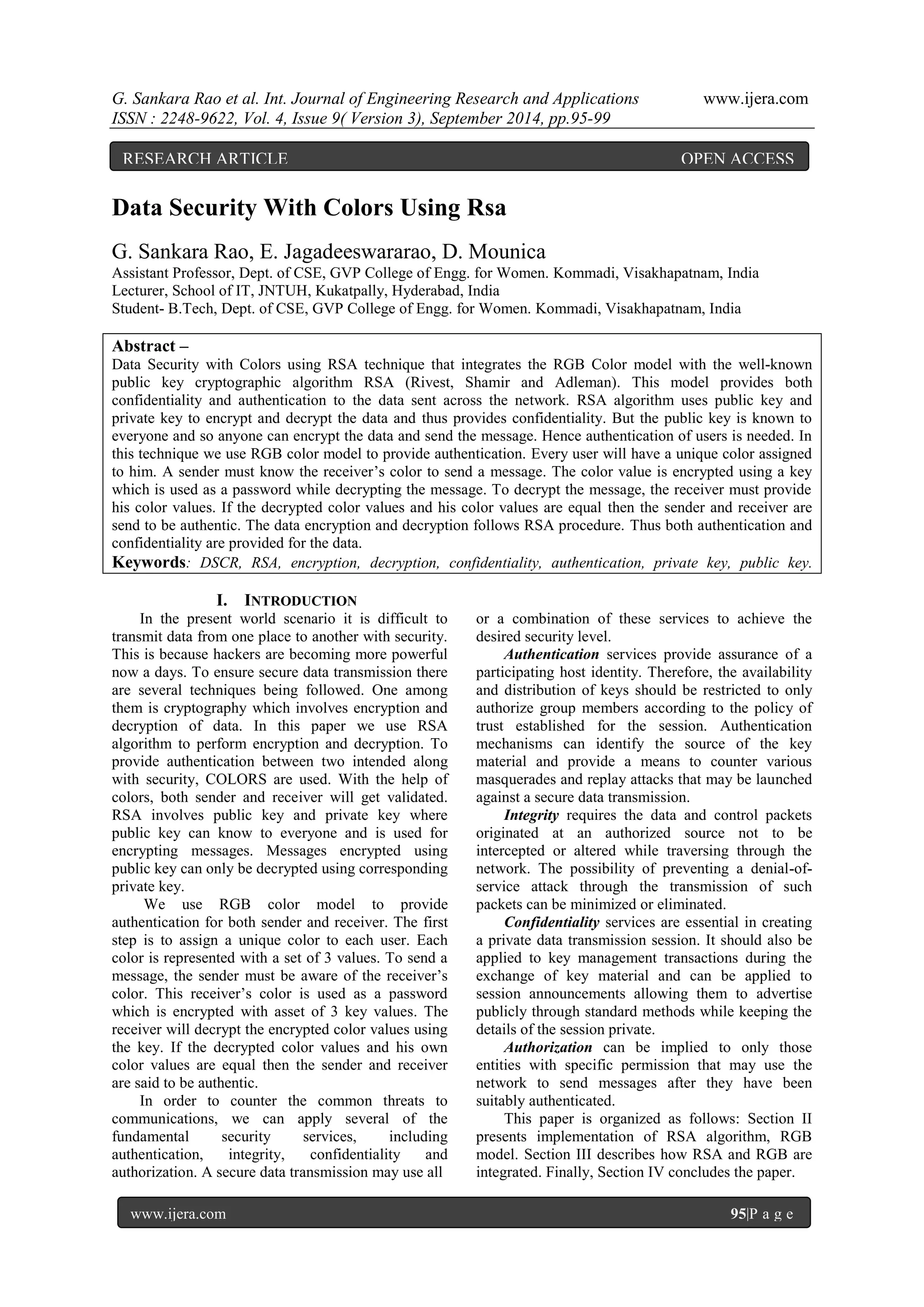 Data Security With Colors Using Rsa | PDF