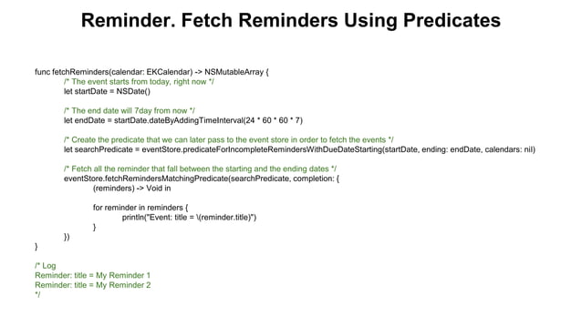 iOS. EventKit Framework. Work with calendars and reminders | PPT