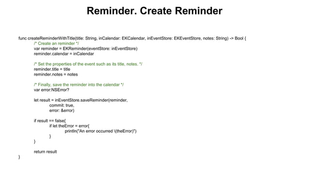 iOS. EventKit Framework. Work with calendars and reminders | PPT