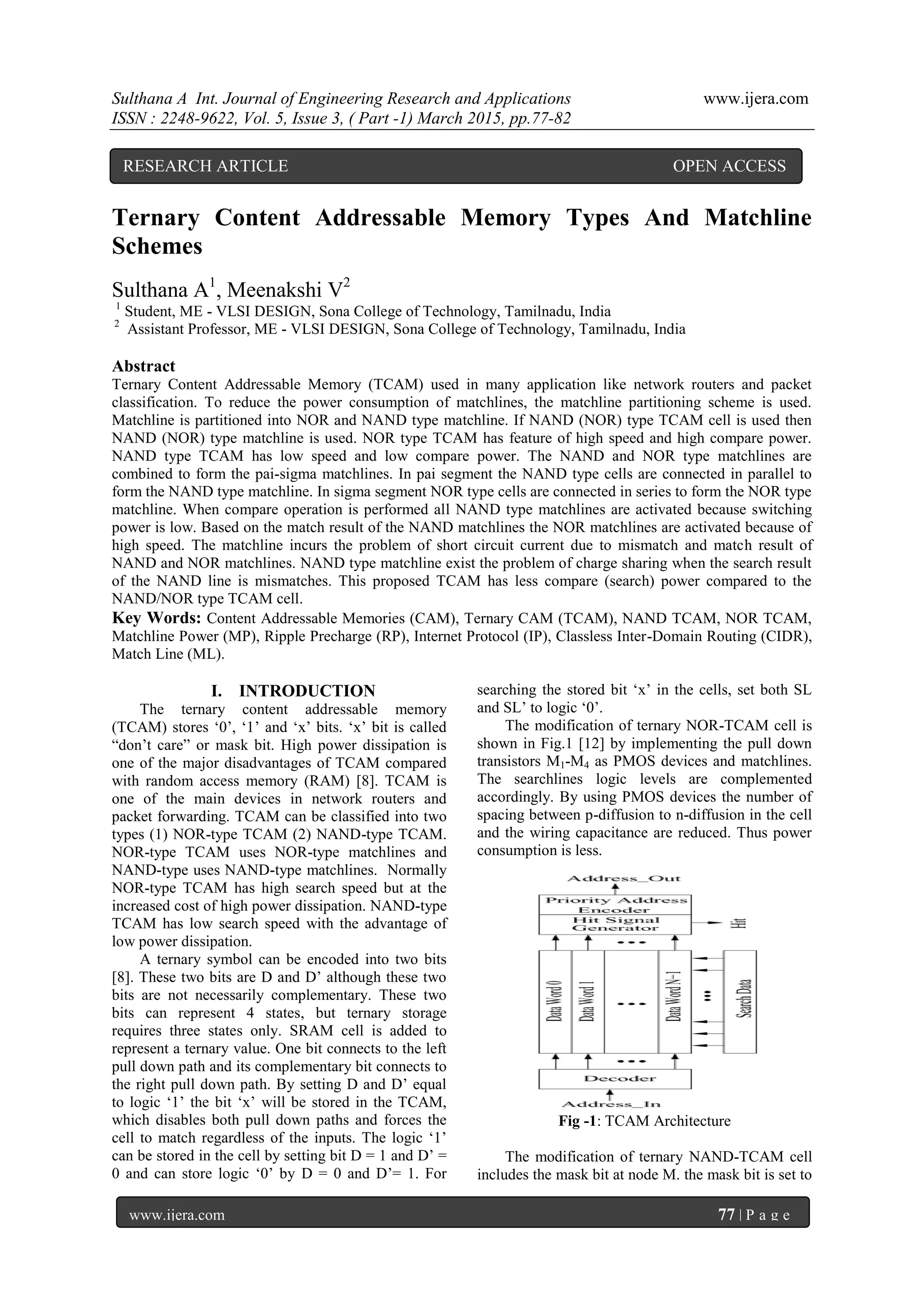 Ternary Content Addressable Memory Types And Matchline Schemes | PDF