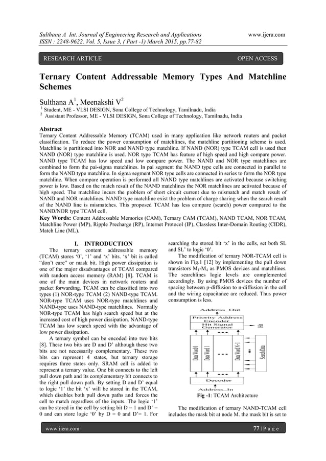 Ternary Content Addressable Memory Types And Matchline Schemes | PDF
