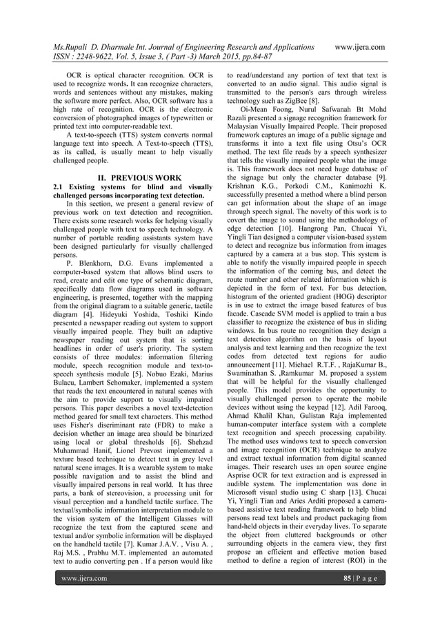 Text Detection and Recognition with Speech Output for Visually Challenged Person: A Review | PDF