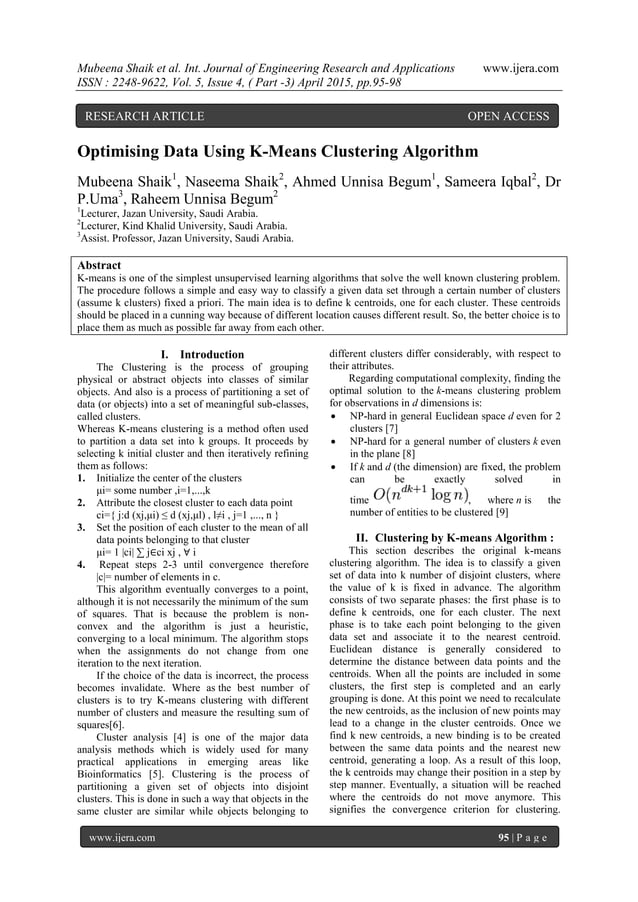 Optimising Data Using K-Means Clustering Algorithm | PDF