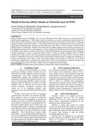 Denial of Service (DoS) Attacks at Network Layer in WSN | PDF