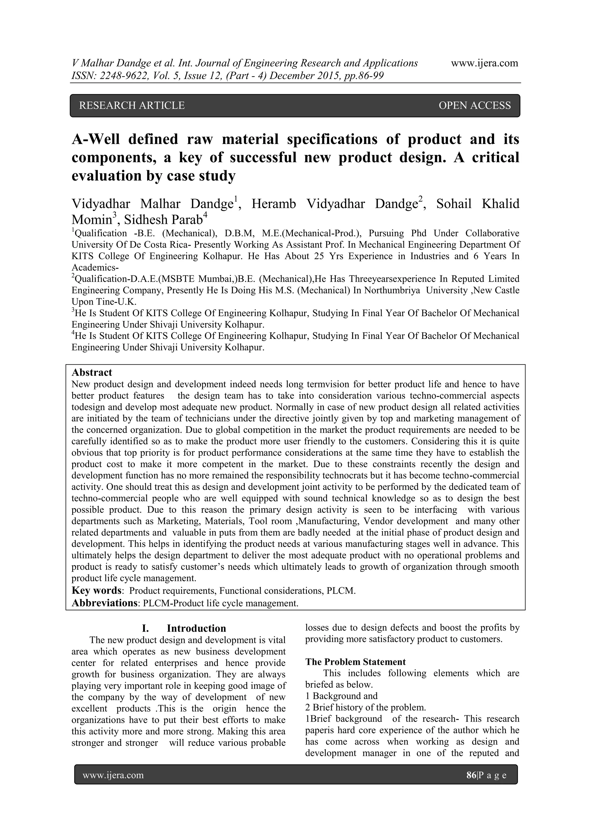 A-Well defined raw material specifications of product and its ...