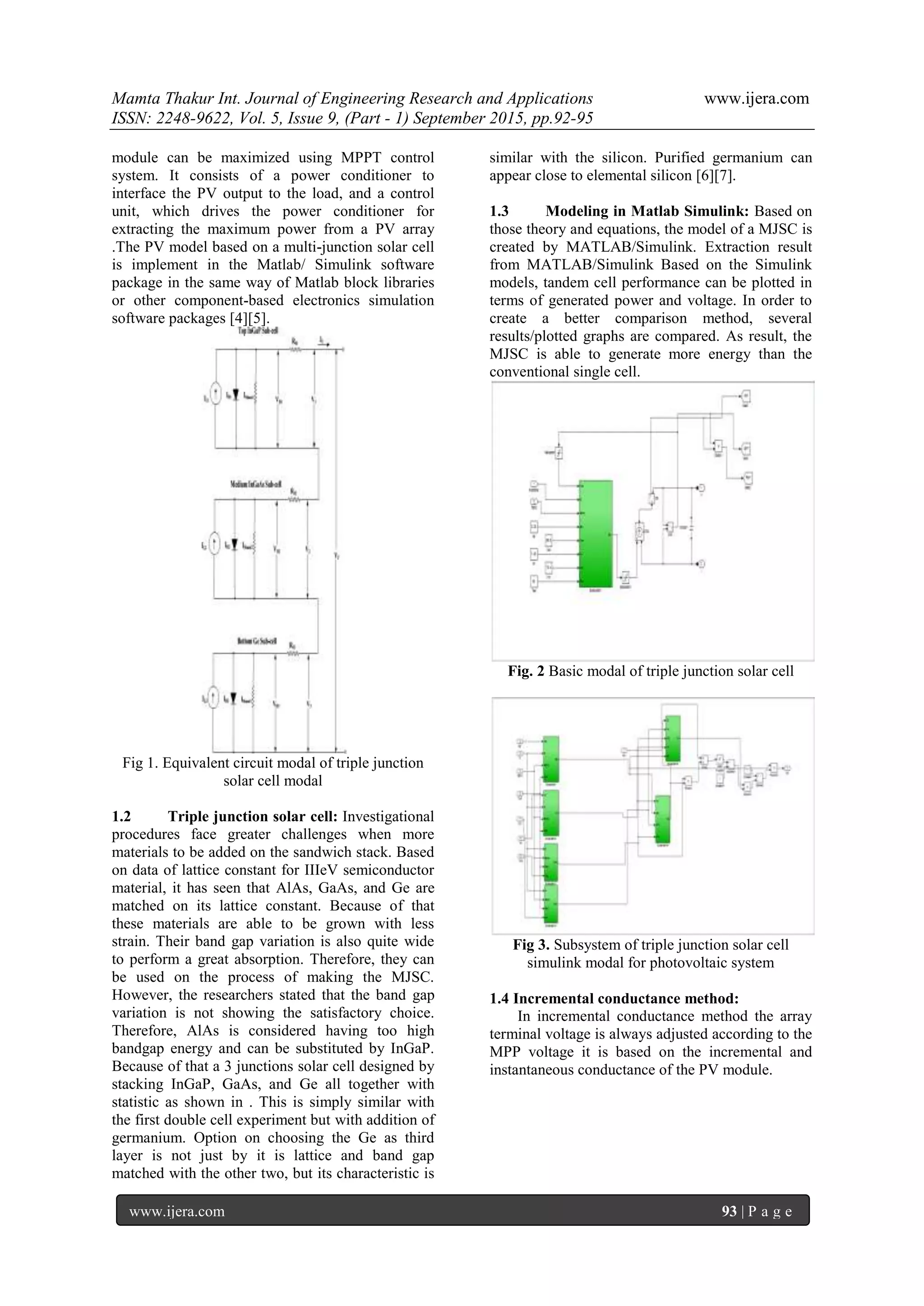 A MATLAB /Simulink Modal of Triple-Junction Solar Cell and MPPT Based on Incremental Conductance ...
