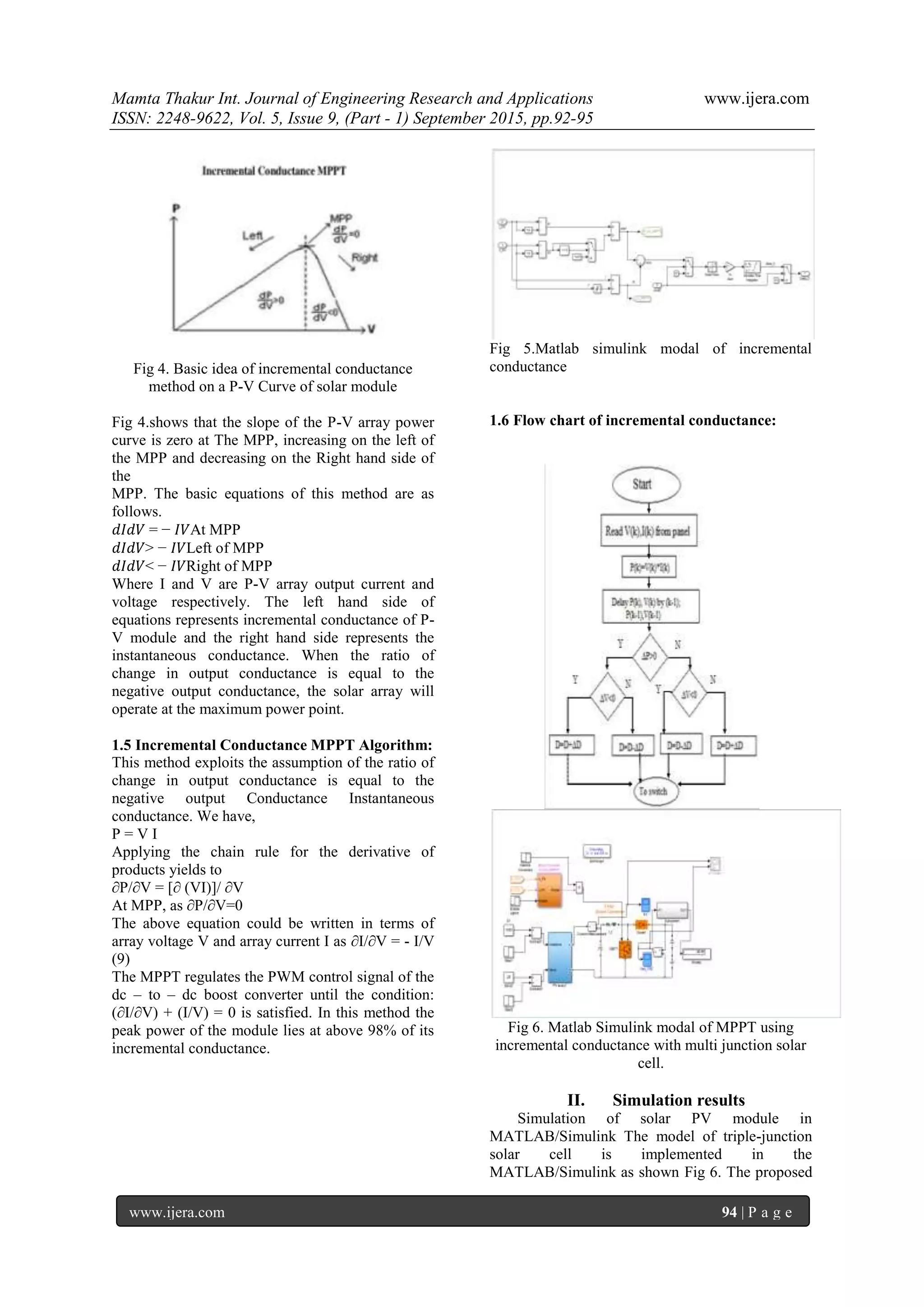 A Matlab Simulink Modal Of Triple Junction Solar Cell And Mppt Based On Incremental Conductance