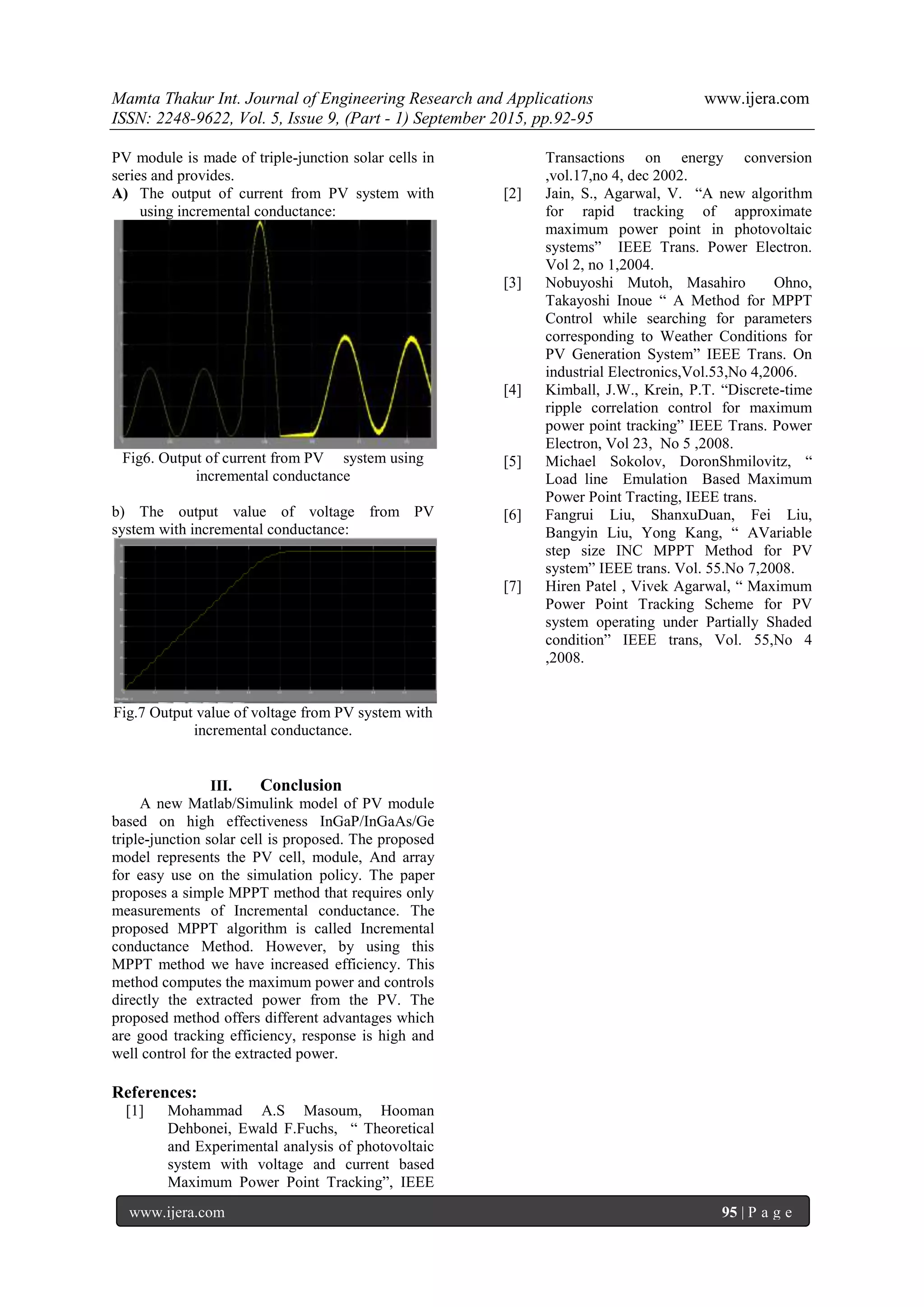 A MATLAB /Simulink Modal of Triple-Junction Solar Cell and MPPT Based on Incremental Conductance ...