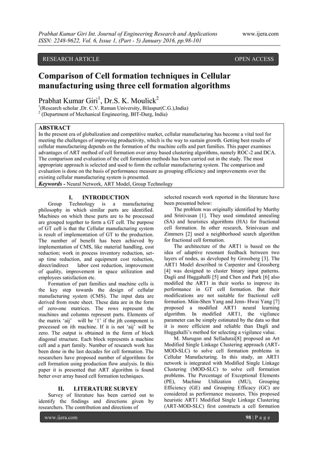 Comparison of Cell formation techniques in Cellular manufacturing using three cell formation ...