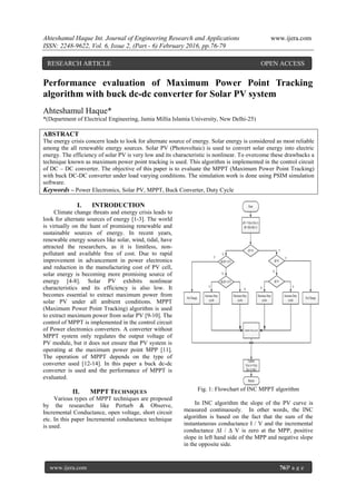 Performance evaluation of Maximum Power Point Tracking algorithm with buck dc-dc converter for ...
