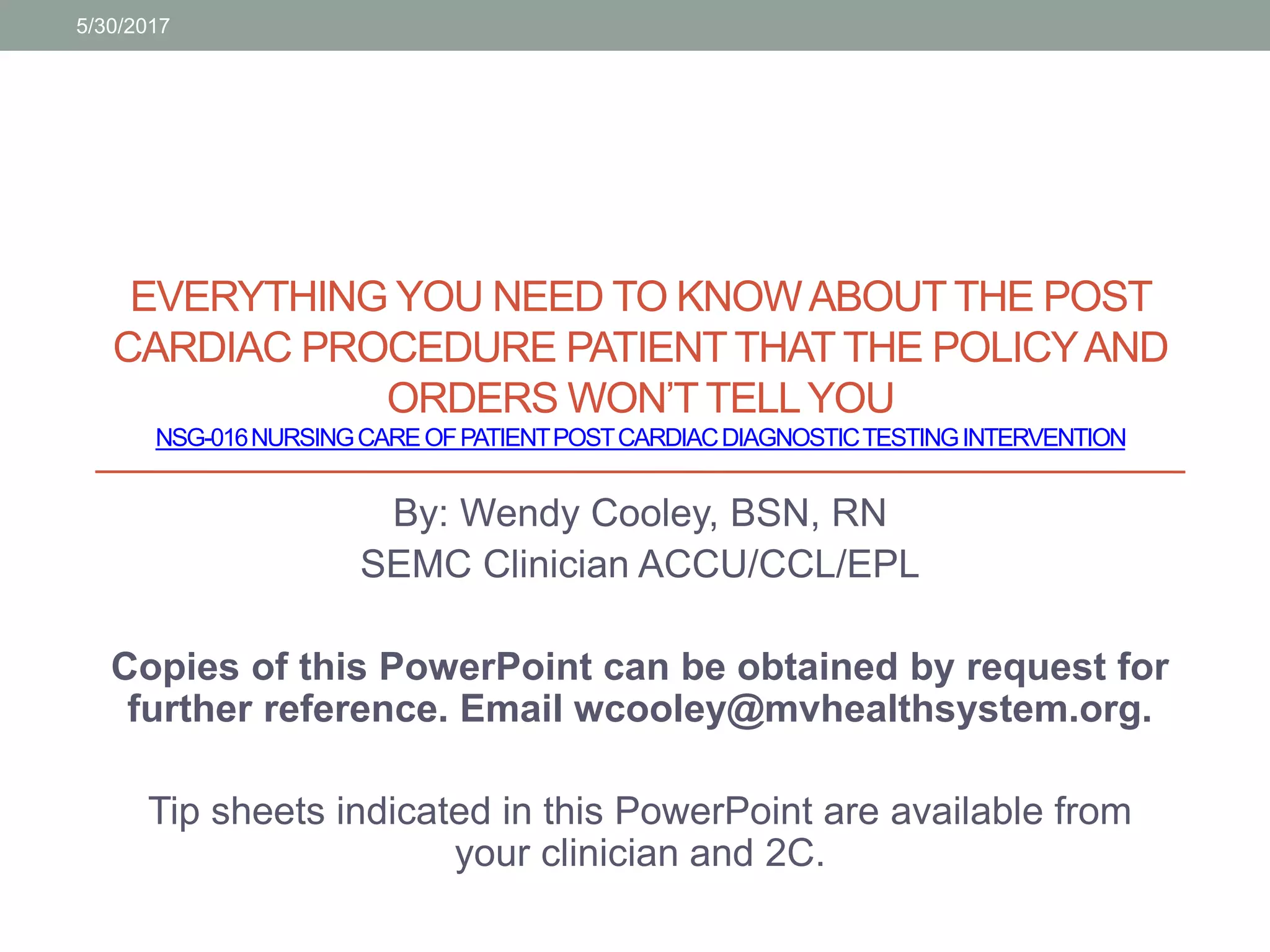 Care of the cardiac procedure patient | PDF