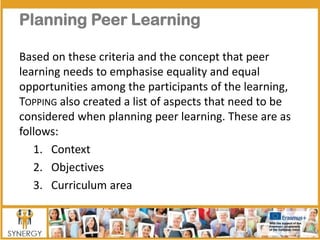 SYNERGY Induction to Pedagogy Programme - Criteria of Peer Learning ...