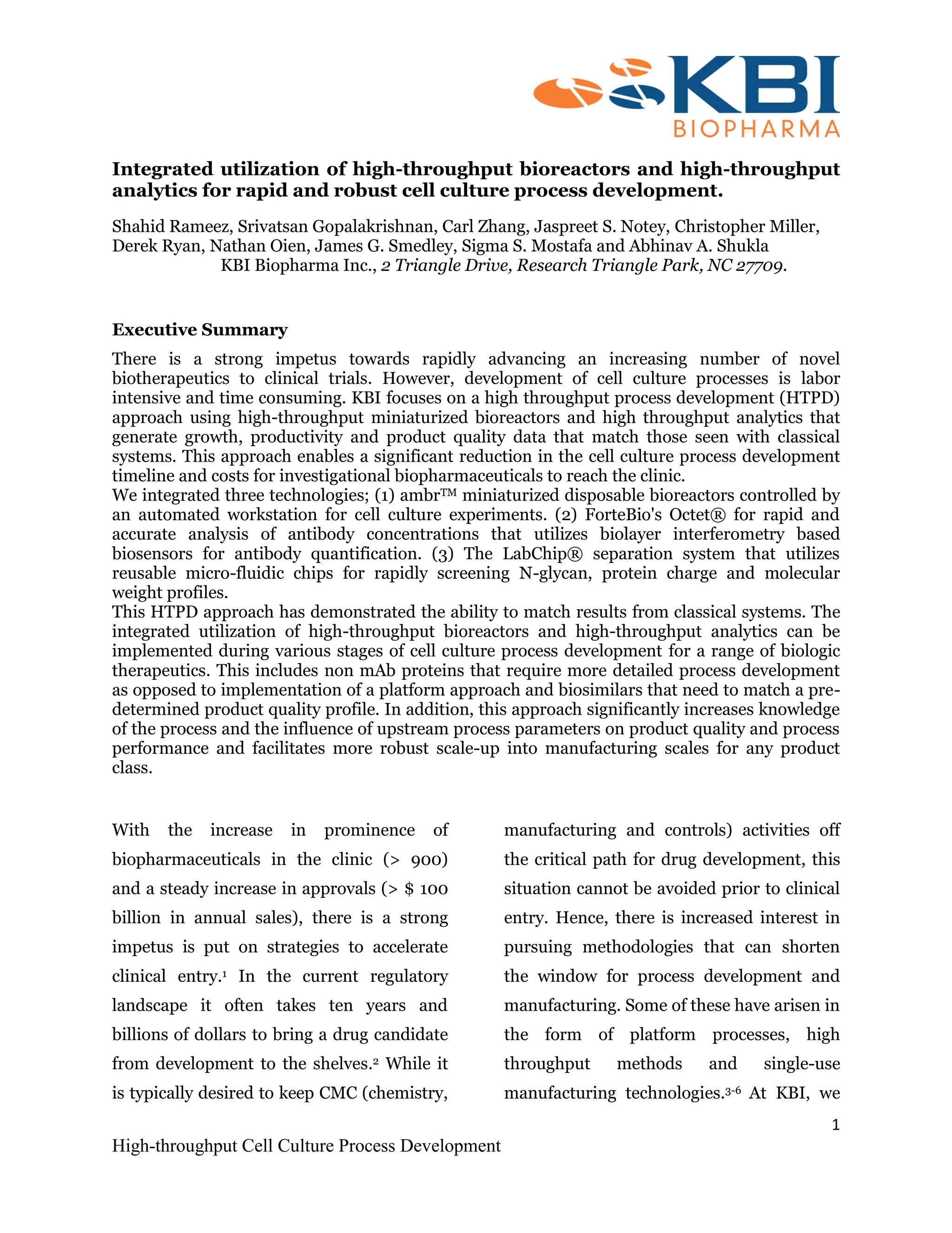 Integrated utilization of high-throughput bioreactors & high-throughput ...
