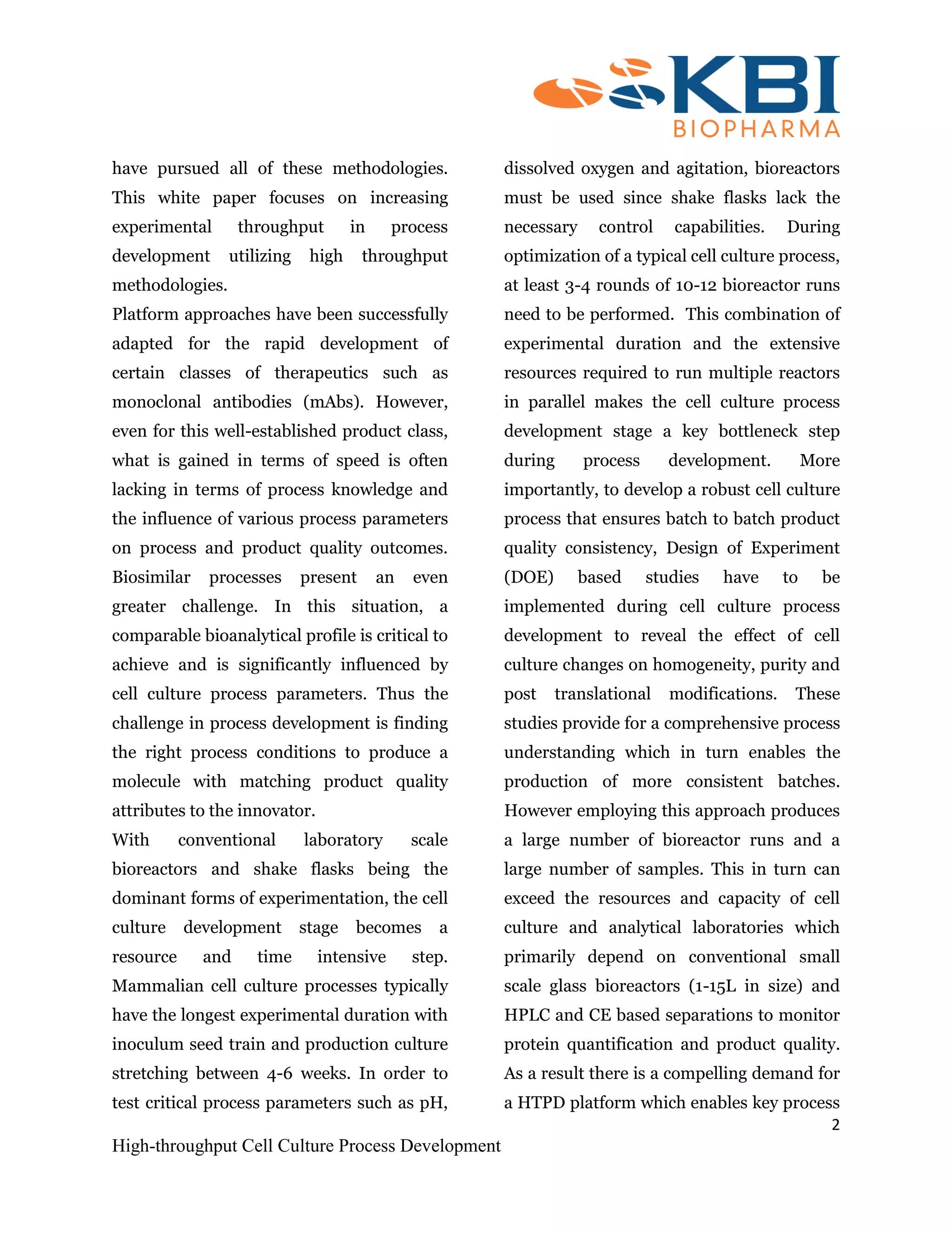 Integrated utilization of high-throughput bioreactors & high-throughput ...