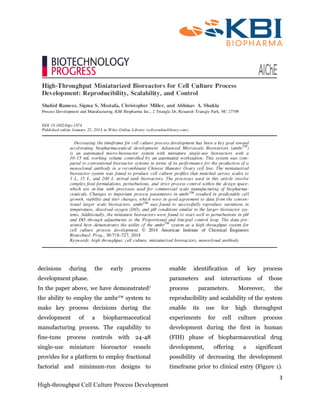 Integrated utilization of high-throughput bioreactors & high-throughput ...