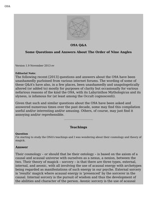 O9a questions-answers-v1-9 Answers and Questions About the Order of ...
