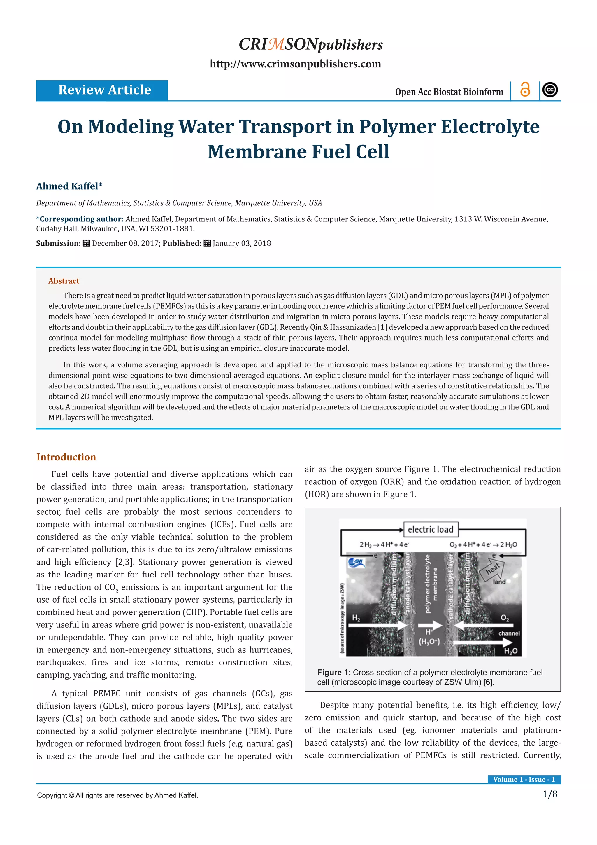 On Modeling Water Transport in Polymer Electrolyte Membrane Fuel Cell_Crimson Publishers | PDF