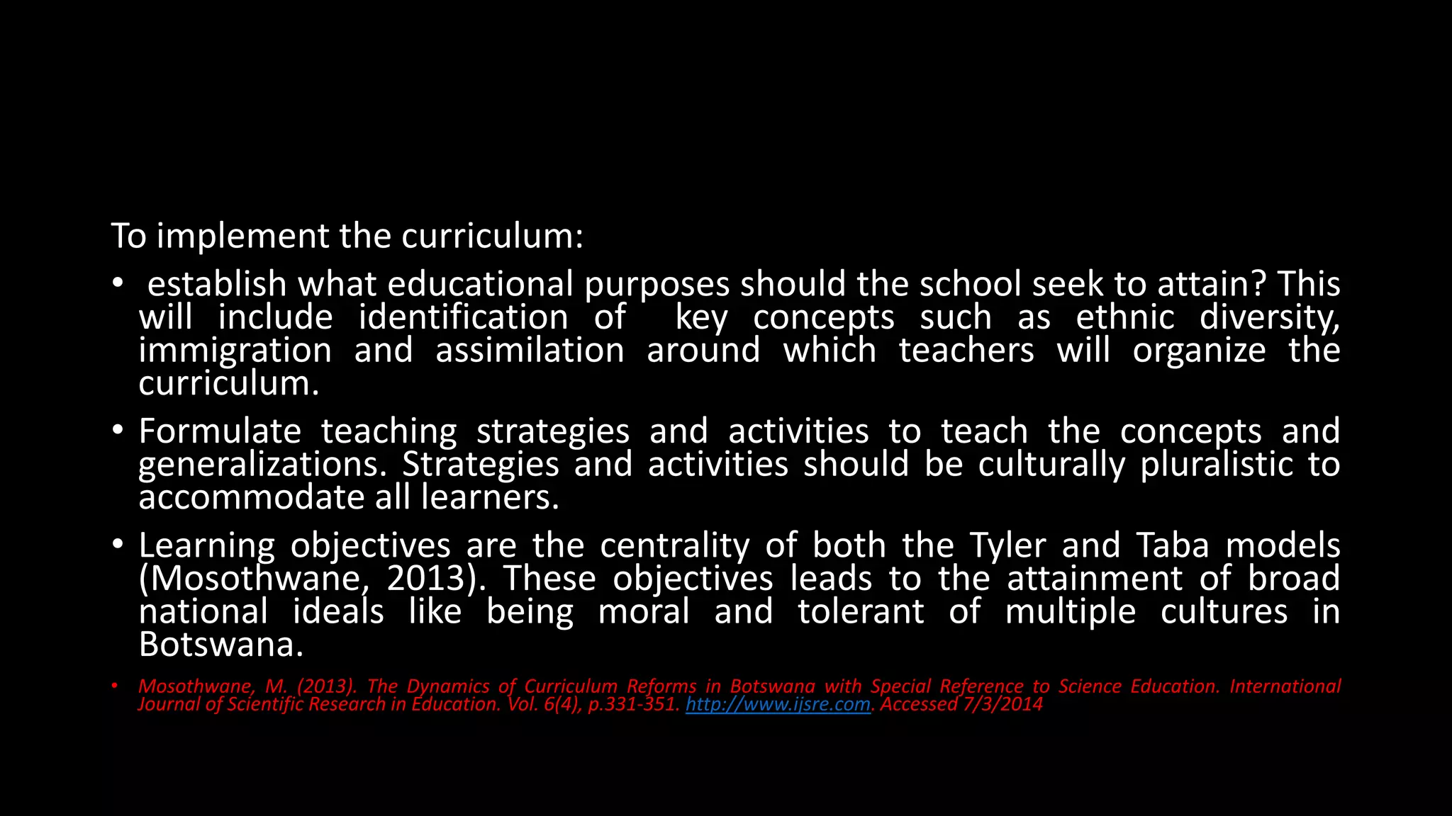 Oabona;tyler rationale and taba objective models in multicultural | PPTX