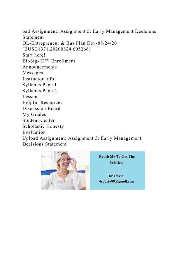 oad Assignment Assignment 5 Early Management Decisions Statement.docx