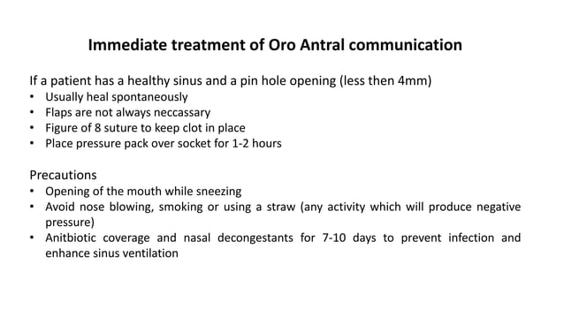 Oro-antral fistula | PPTX | Ear, Nose and Throat Conditions | Diseases ...