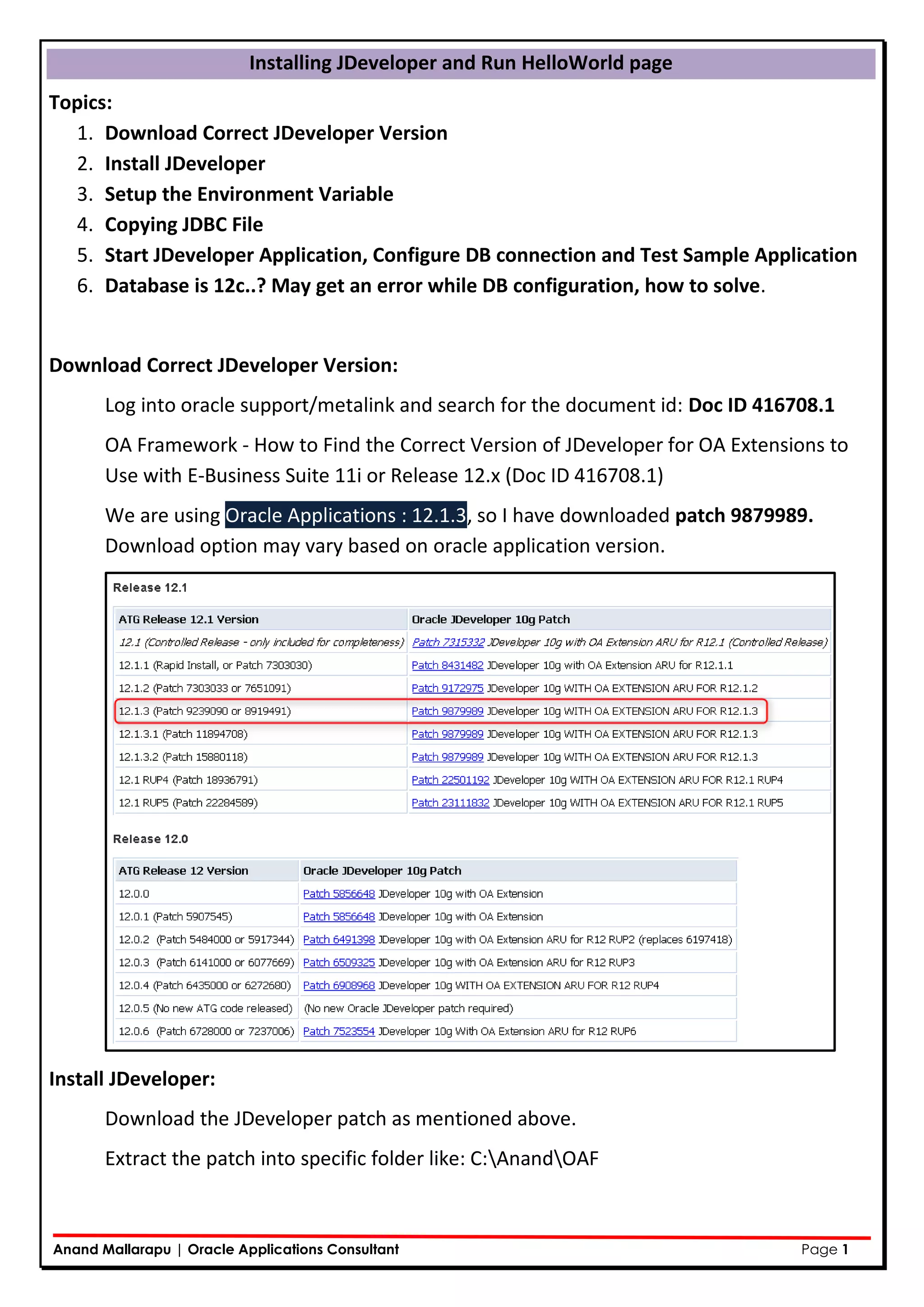 OAF installation for 12c database | PDF