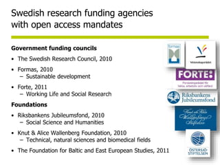 Open Access in Sweden and the programme OpenAccess.se