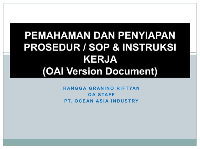 Oai training pemahaman dan penyusunan sop dan ik | PPTX