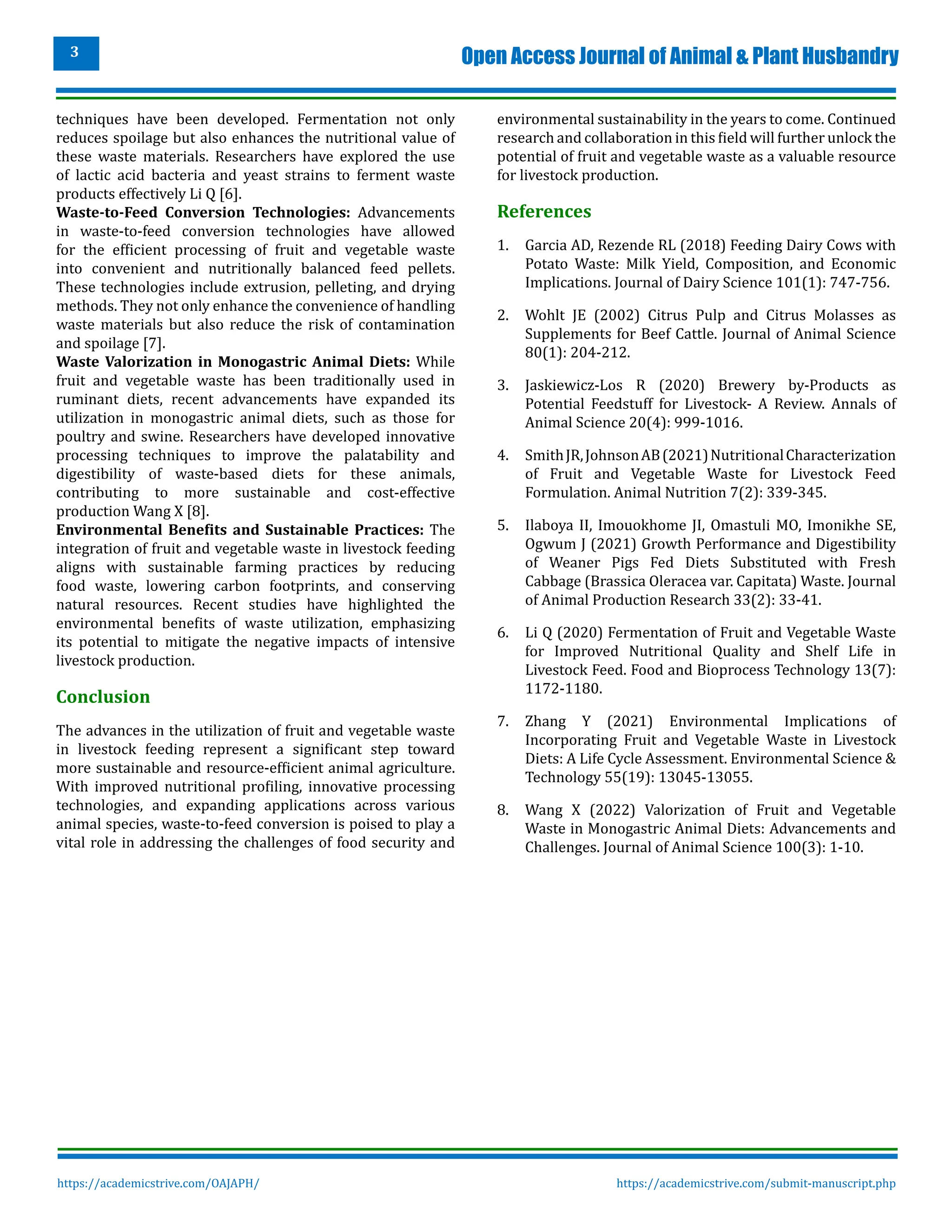 Advances in the Utilization of Fruit and Vegetable Waste in Livestock ...