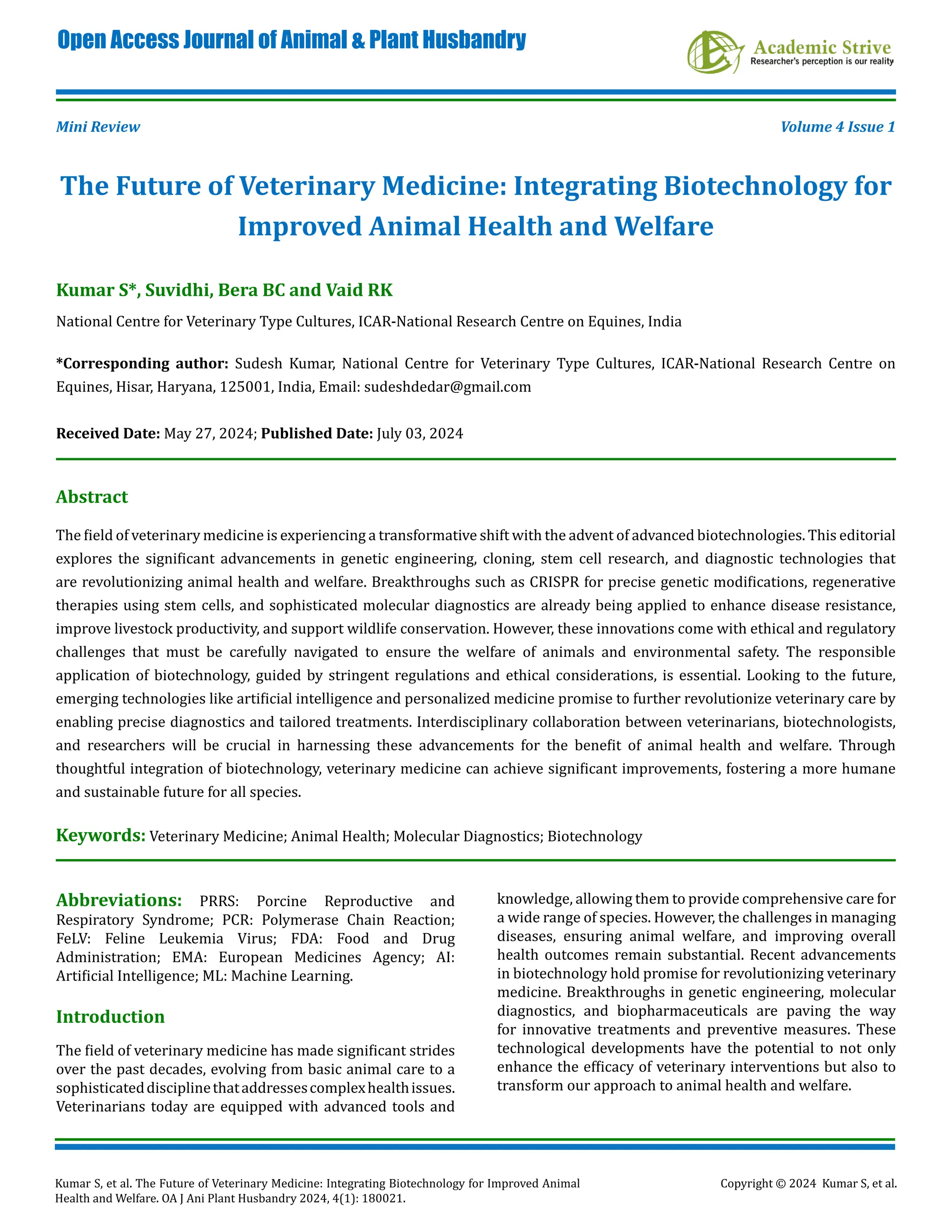 The Future of Veterinary Medicine: Integrating Biotechnology for ...