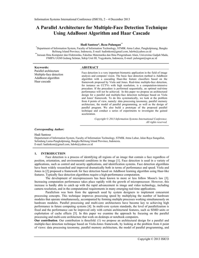 A Parallel Architecture for Multiple-Face Detection Technique Using AdaBoost Algorithm and Haar ...