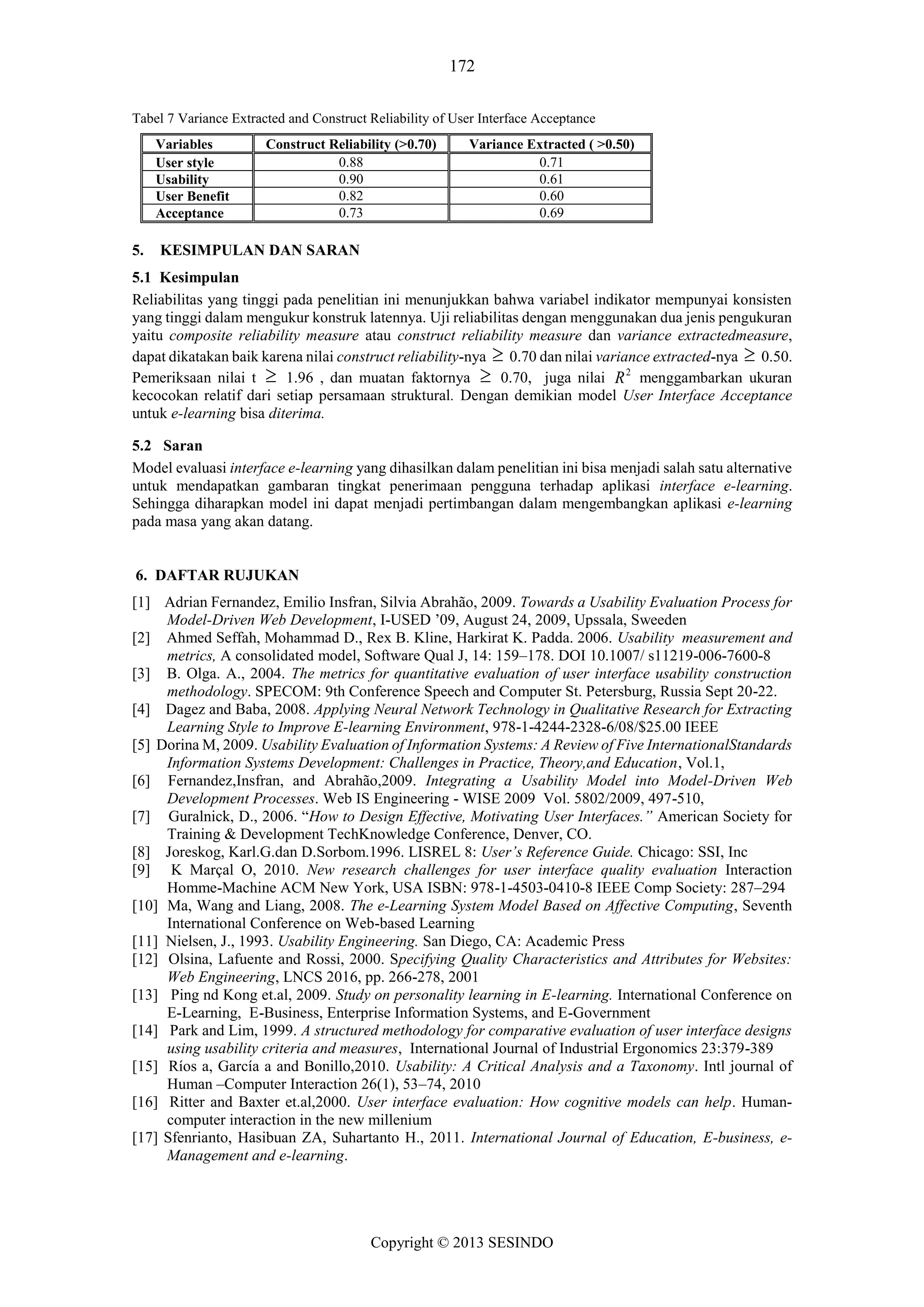MODEL EVALUASI PENGGUNA INTERFACE E-LEARNING | PDF