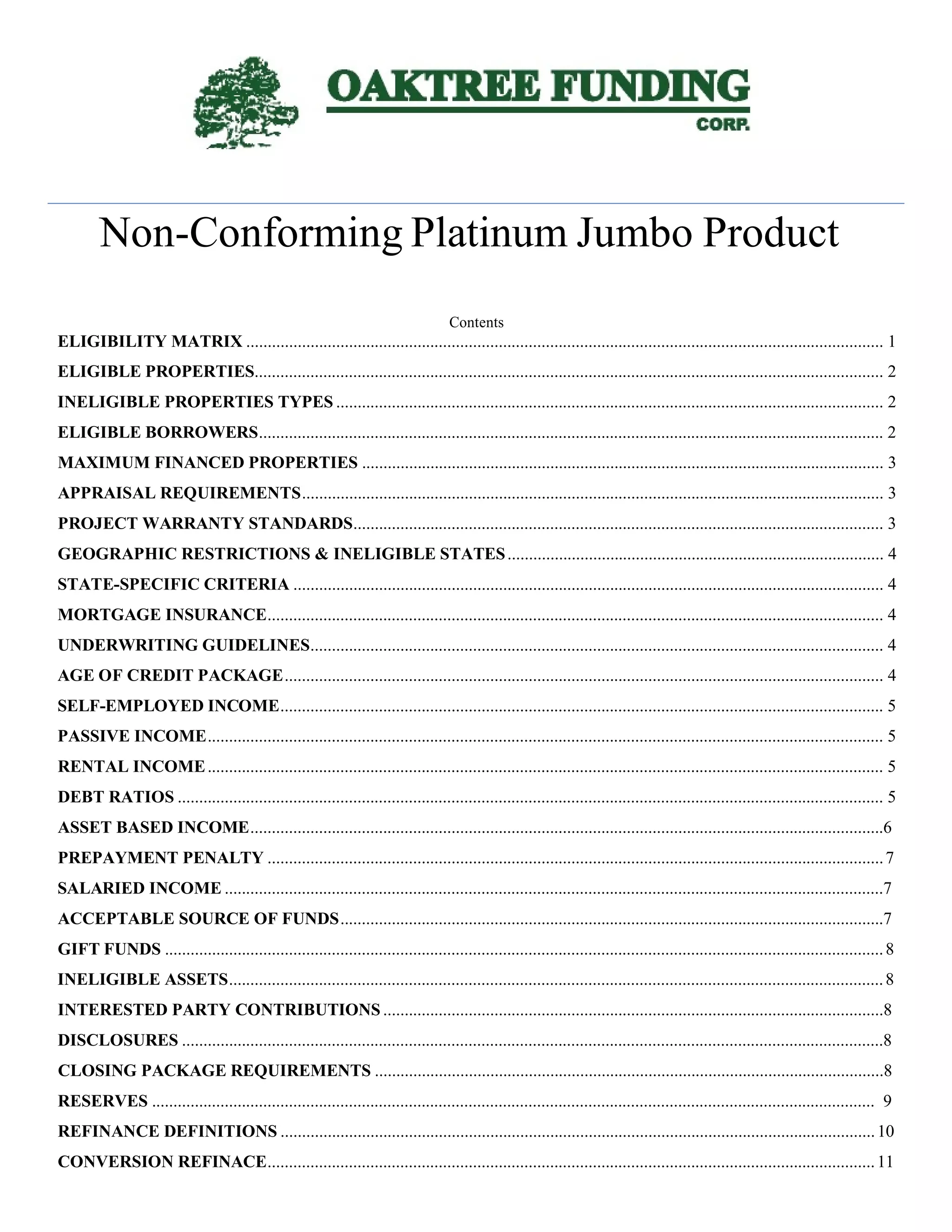 Oaktree funding platinum_jumbo_product_guidelines non conforming | PDF