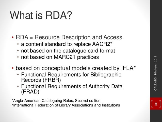 RDA 101: an introduction to RDA (2012)